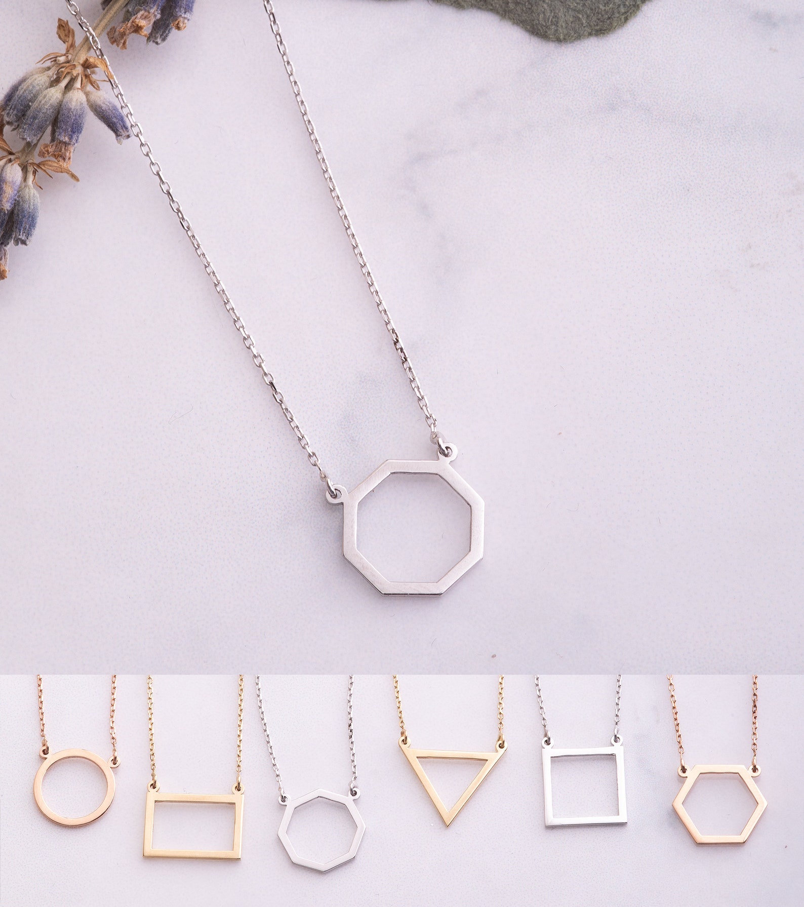 14K Solid Gold Triangle Necklace, Dainty Cutout Triangle Necklace ...