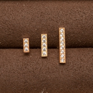 Diamond Bar Earring, 14k Solid Gold Bar Diamond Earring, Minimalist Bar ...