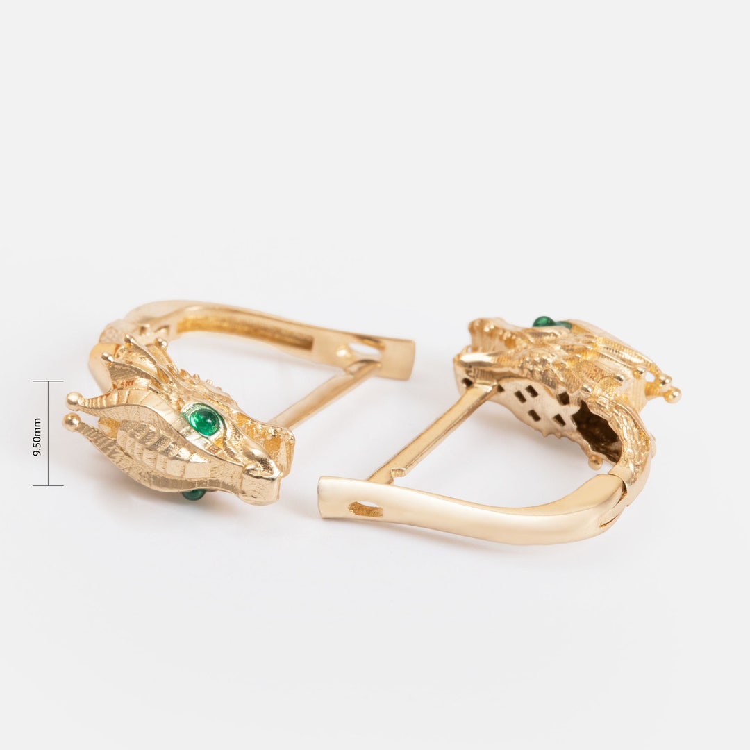 Real Gold Dragon Earrings in 14K, Yellow Gold Dragon Hoop Earrings ...
