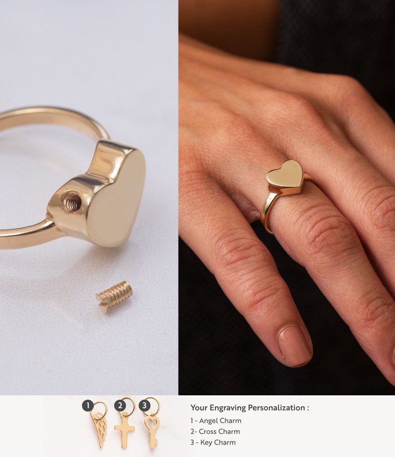 14K 18K Real Gold Heart Cremation Urn Ring Custom Engrave | Etsy