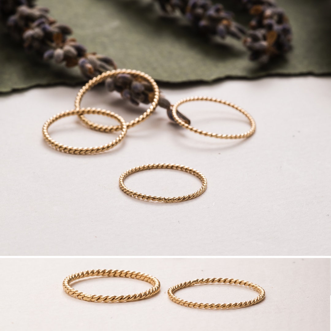 14K 18K Solid Gold Twist Ring, Twisted Rope Real Gold Wedding Band ...