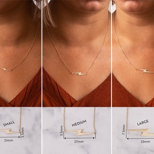 14k Solid Gold Lightning Bolt Necklace, Gold Choker Dainty Sideways ...