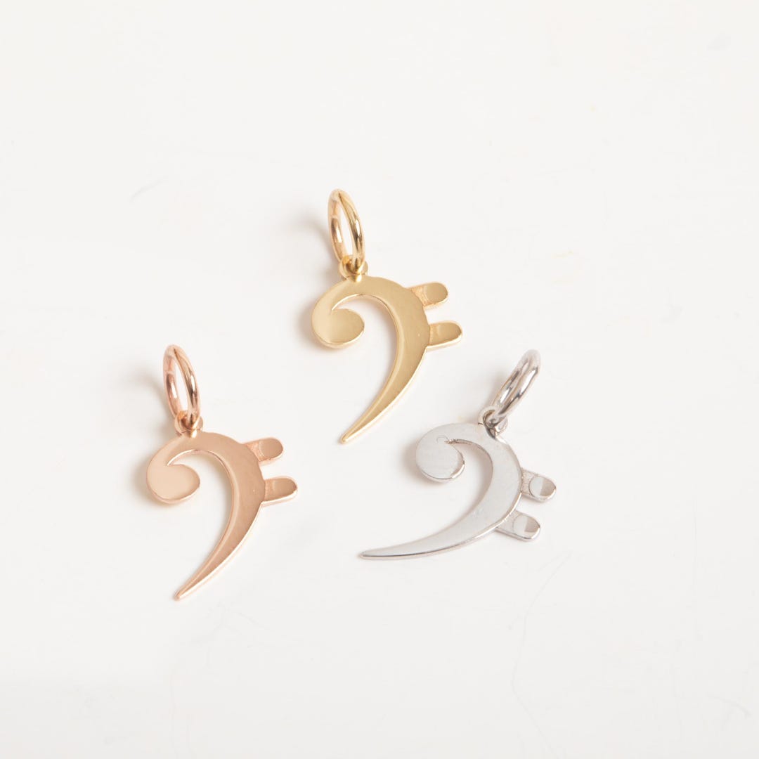 Minimalist Bass Key Necklace, 14K 18K SOLID Gold Musical Note Pendant ...