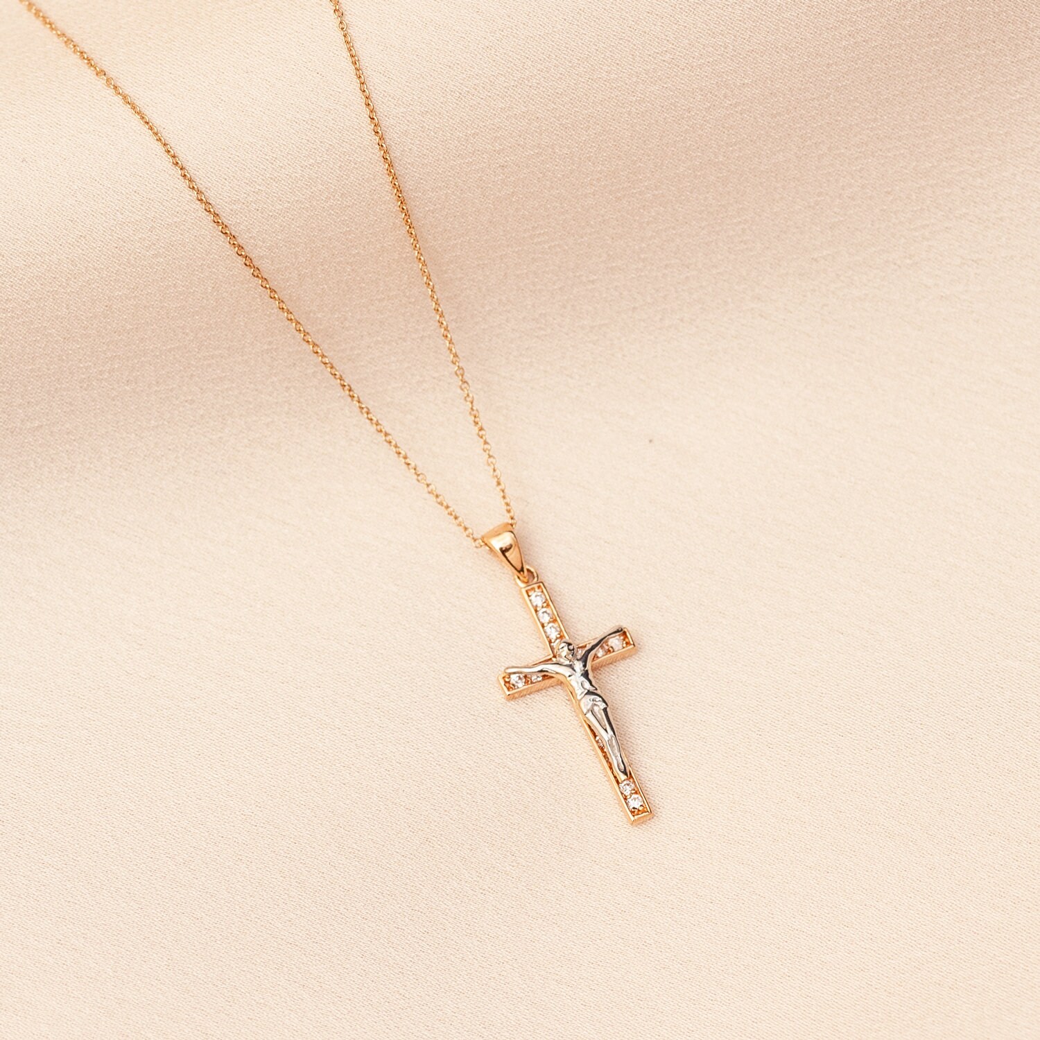 14K 18K Solid Gold Crucifix Cross Necklace Elegant Real Solid | Etsy