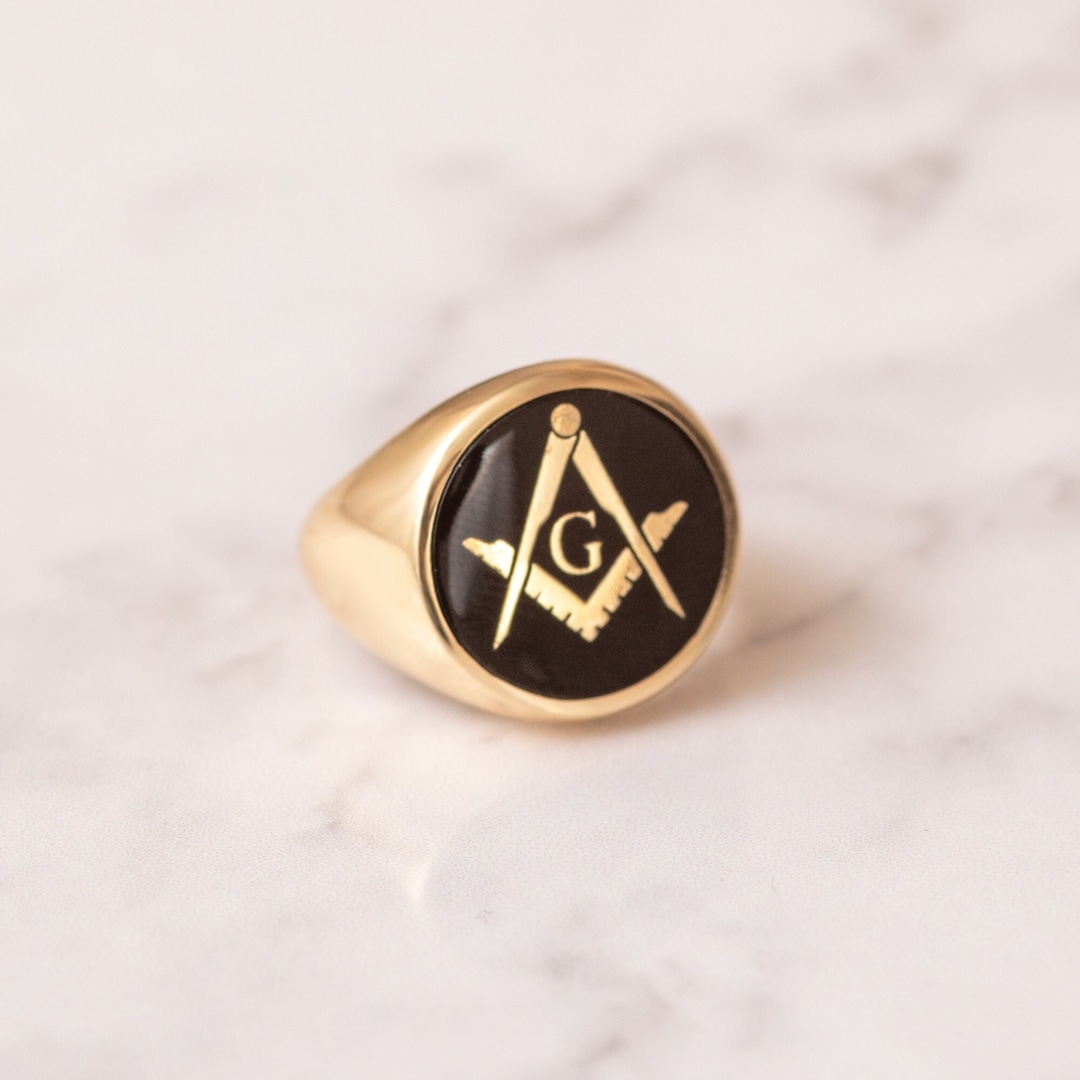 Gold Enamel Masonic Ring, Elegant Compass and Square Masonic Gold Ring ...