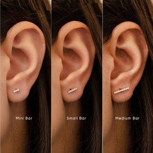 Diamond Bar Earring, 14k Solid Gold Bar Diamond Earring, Minimalist Bar ...