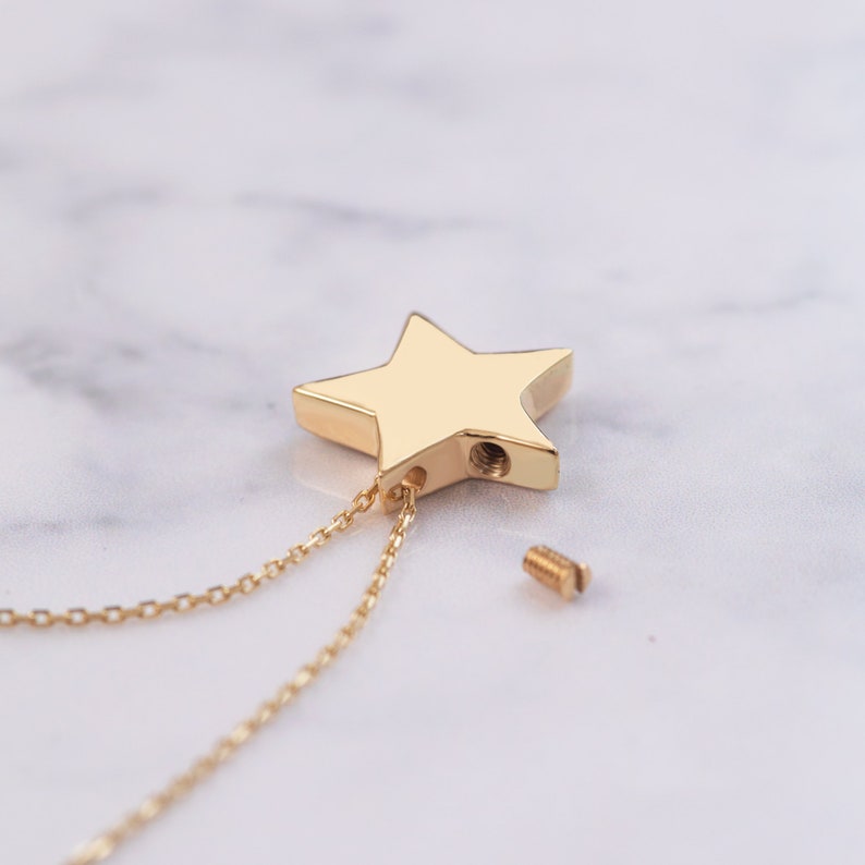 14K Gold Star Cremation Urn Necklace, Custom Engraved Ashes Holder - Etsy