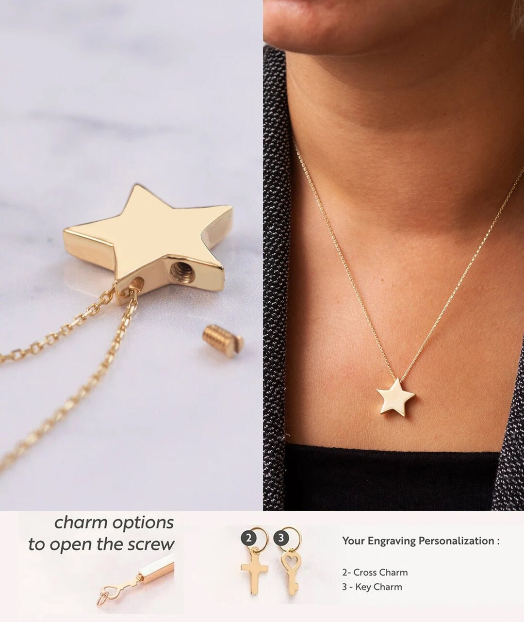 14K 18K Real Gold Mini Star Cremation Urn Pendant Custom - Etsy