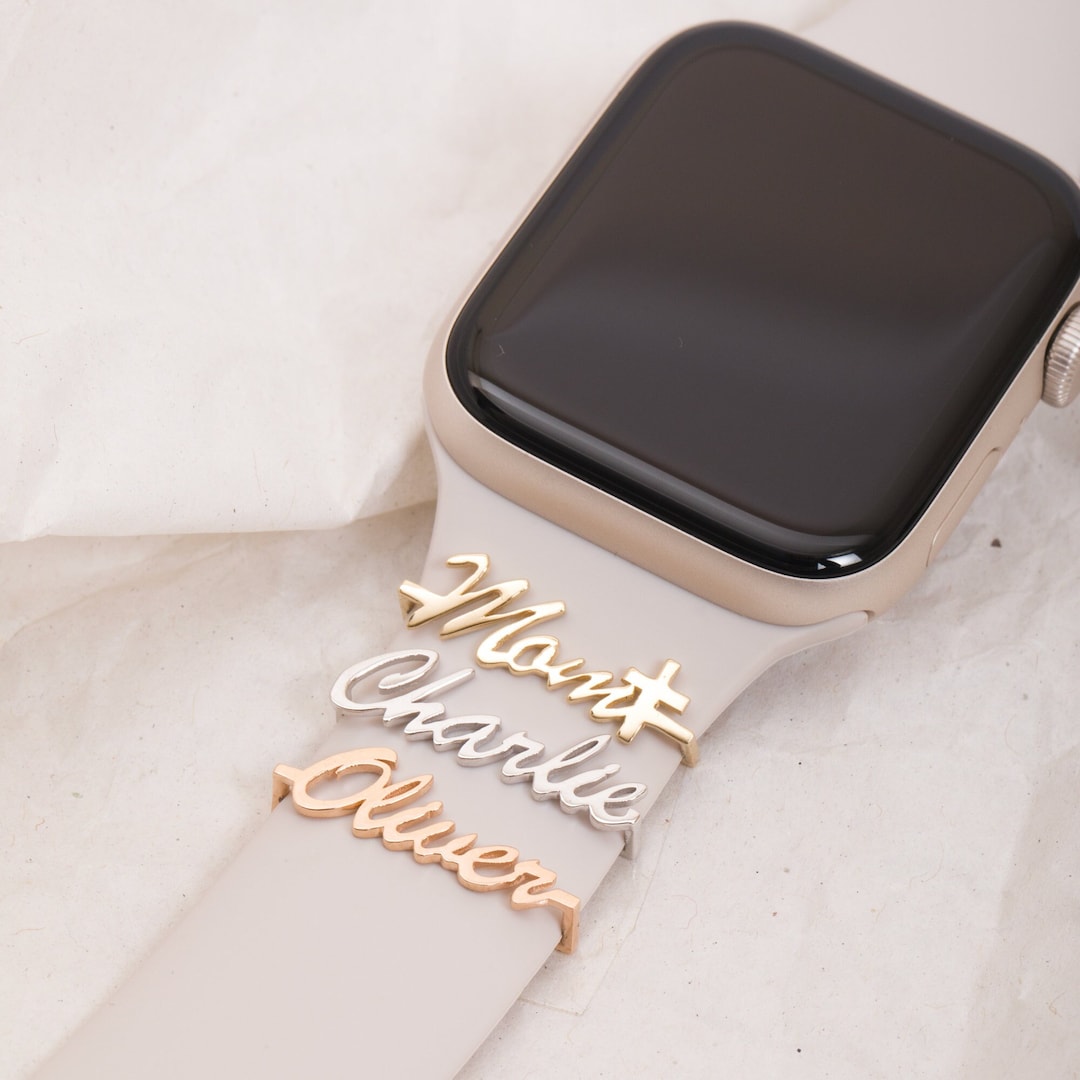 14K 18K Solid Gold Custom Apple Watch Name Band Tag, Personalized Smart ...