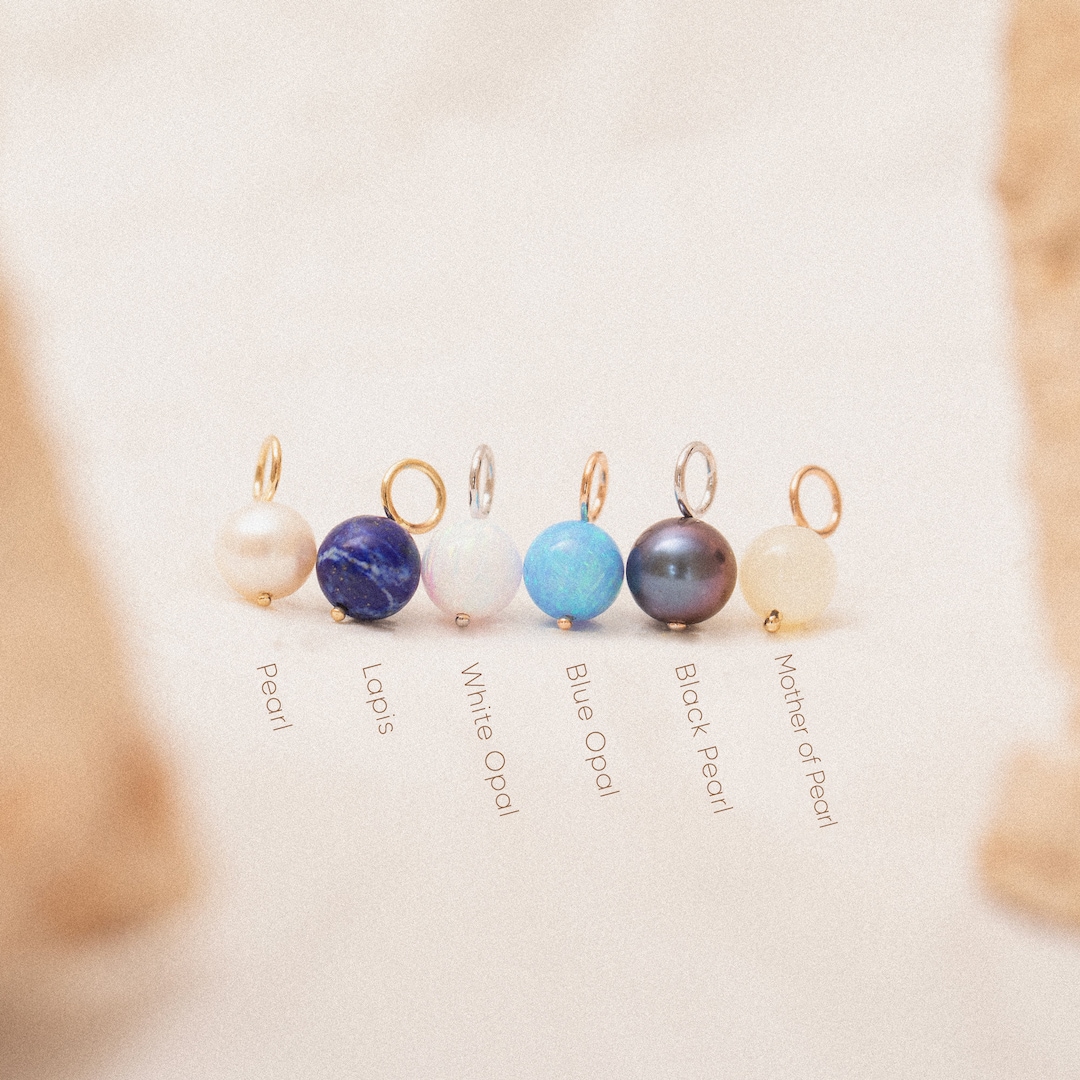14K 18K Real Gold Bead Ball Dangle Charm, 8mm Pearl Mop Opal Lapis ...