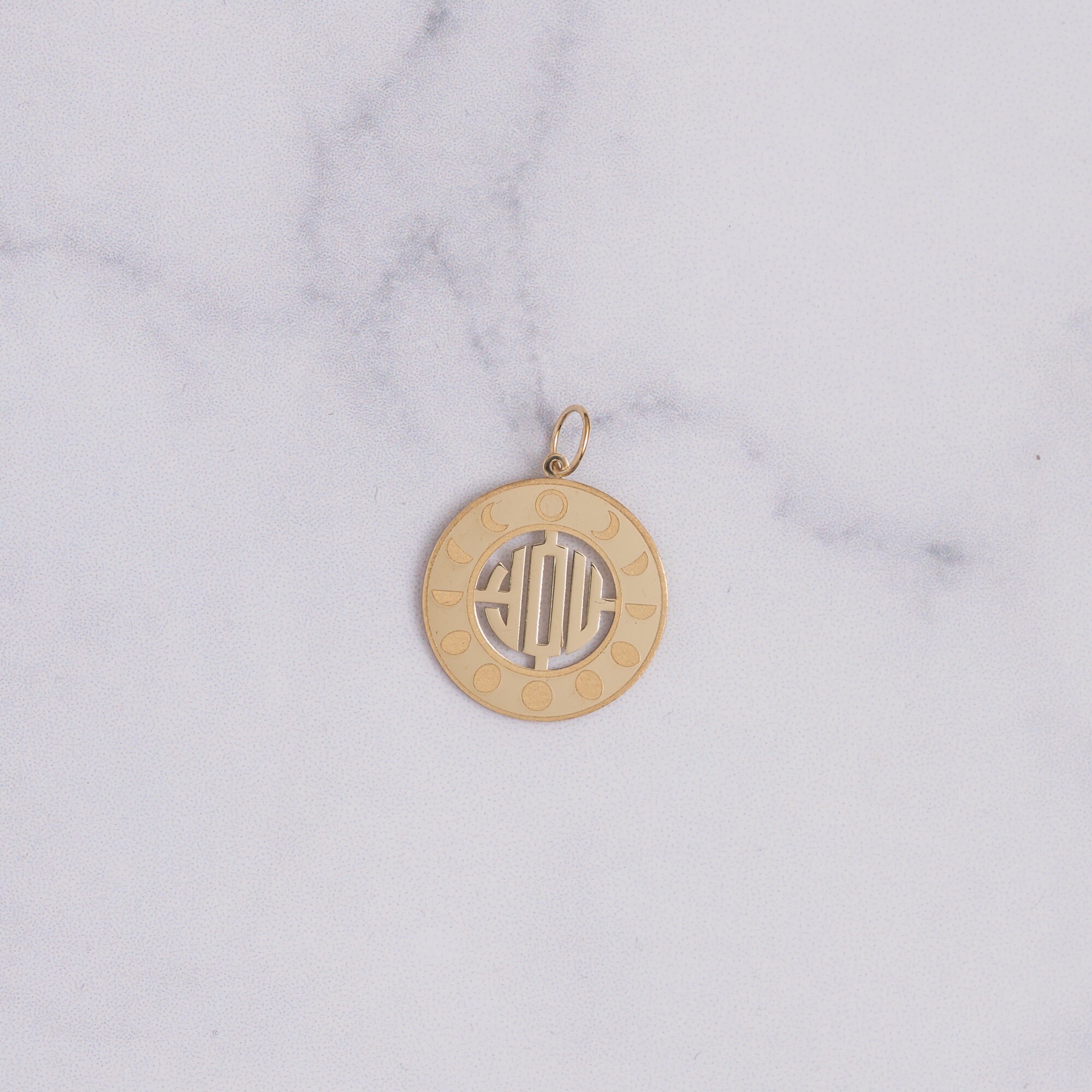 14K Solid Gold Moon Phase Monogram Necklace Personalized Moon - Etsy