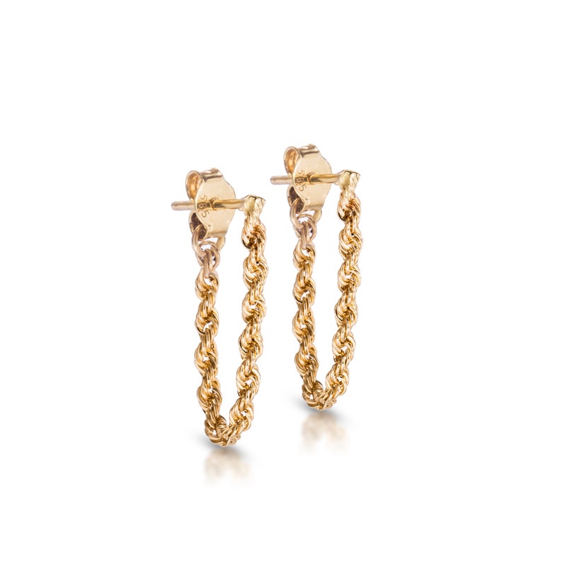 14k Yellow Gold Rope Chain Earrings, Solid Gold Dangle Rope Chain ...