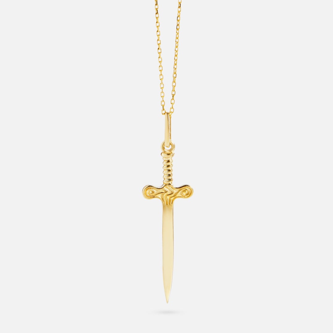 Sword Pendant 14K 18K Solid Gold, Custom Engrave Dagger Necklace, Real ...