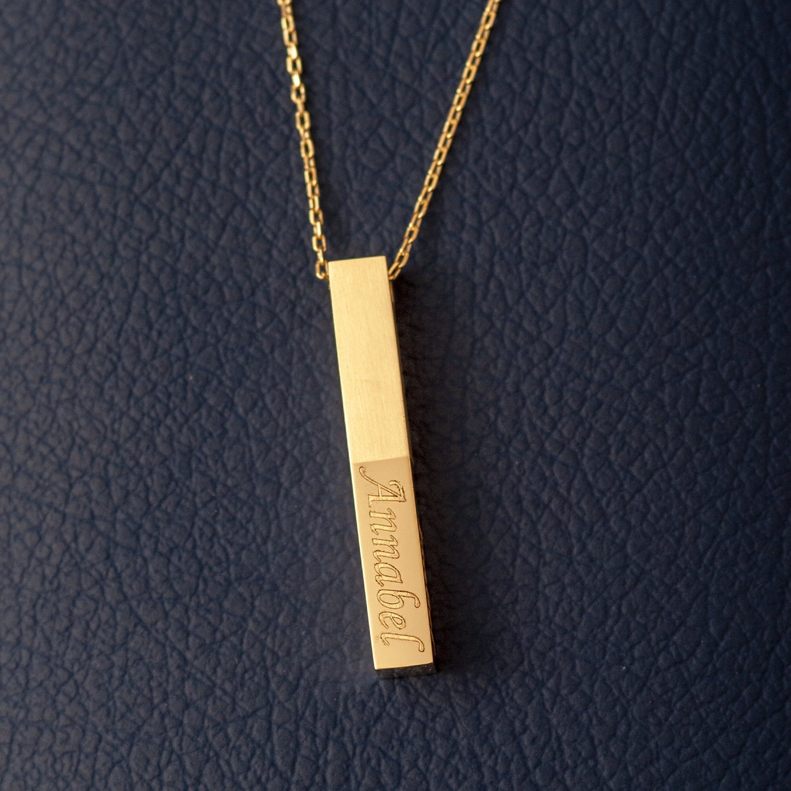 Personalized Vertical 4cm Large Real Gold Bar Pendant, 14K Gold Four ...