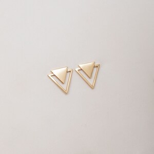 14K 18K Solid Gold Dainty Triangle Earrings, Geometric Cutout Design ...