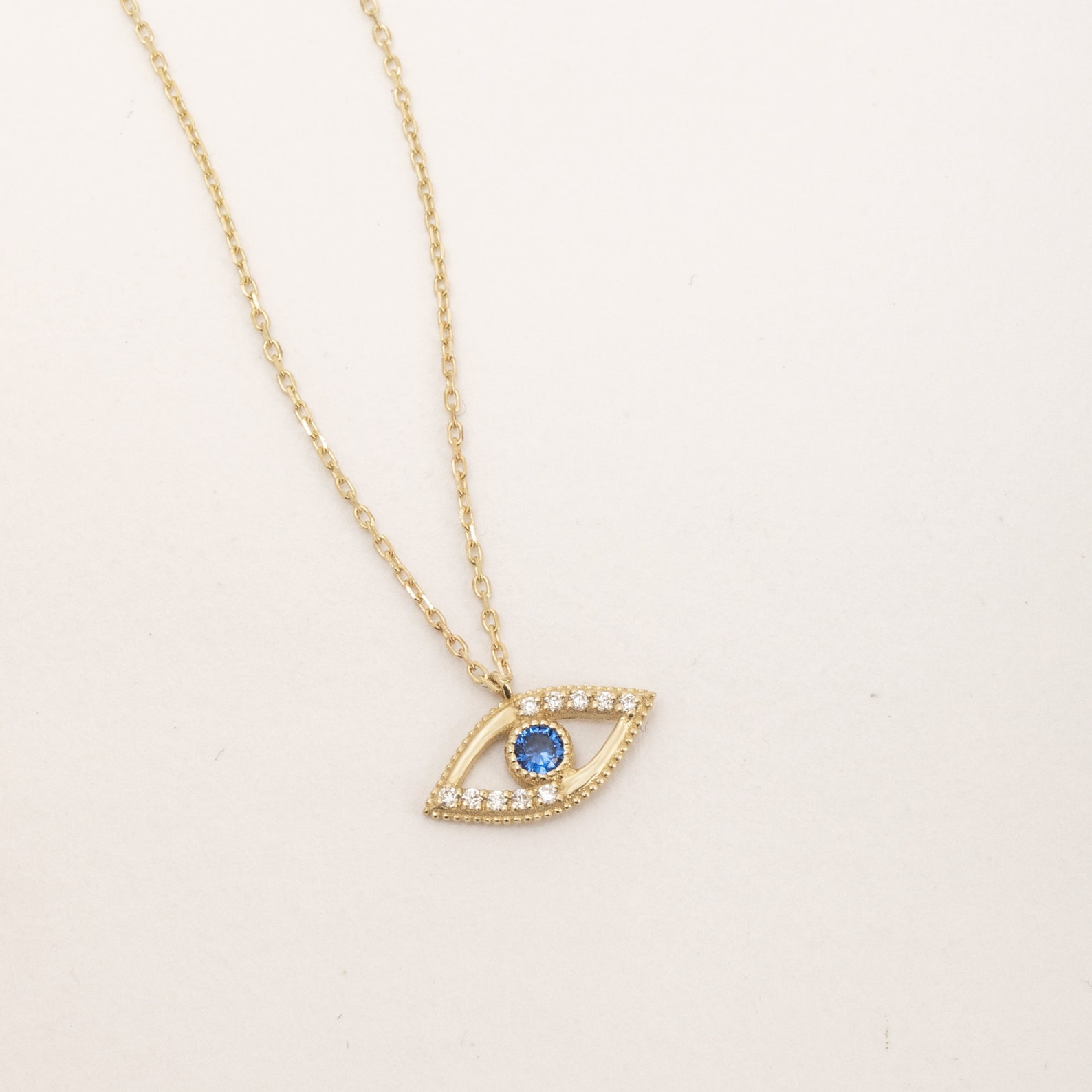 14K 18K Solid Gold Evil Eye Necklace Rose White Gold Small Evil Eye ...
