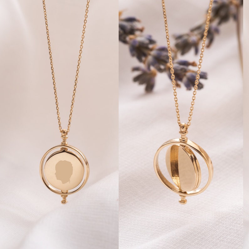 14K/18K Solid Custom Engrave Spinning Disk Necklace, Personalized ...