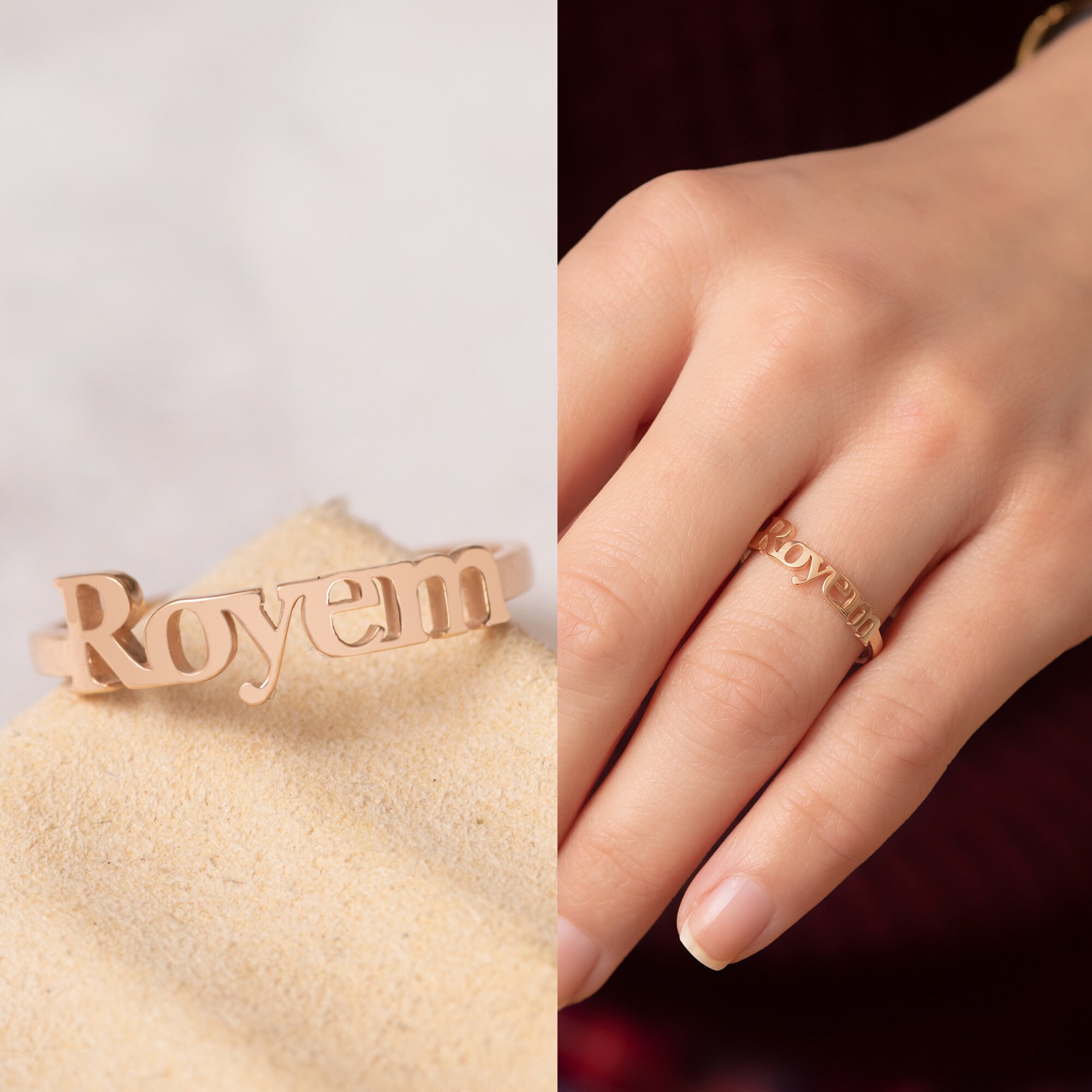 14k 18k Solid Gold Custom Name Ring Personalized Name Ring - Etsy