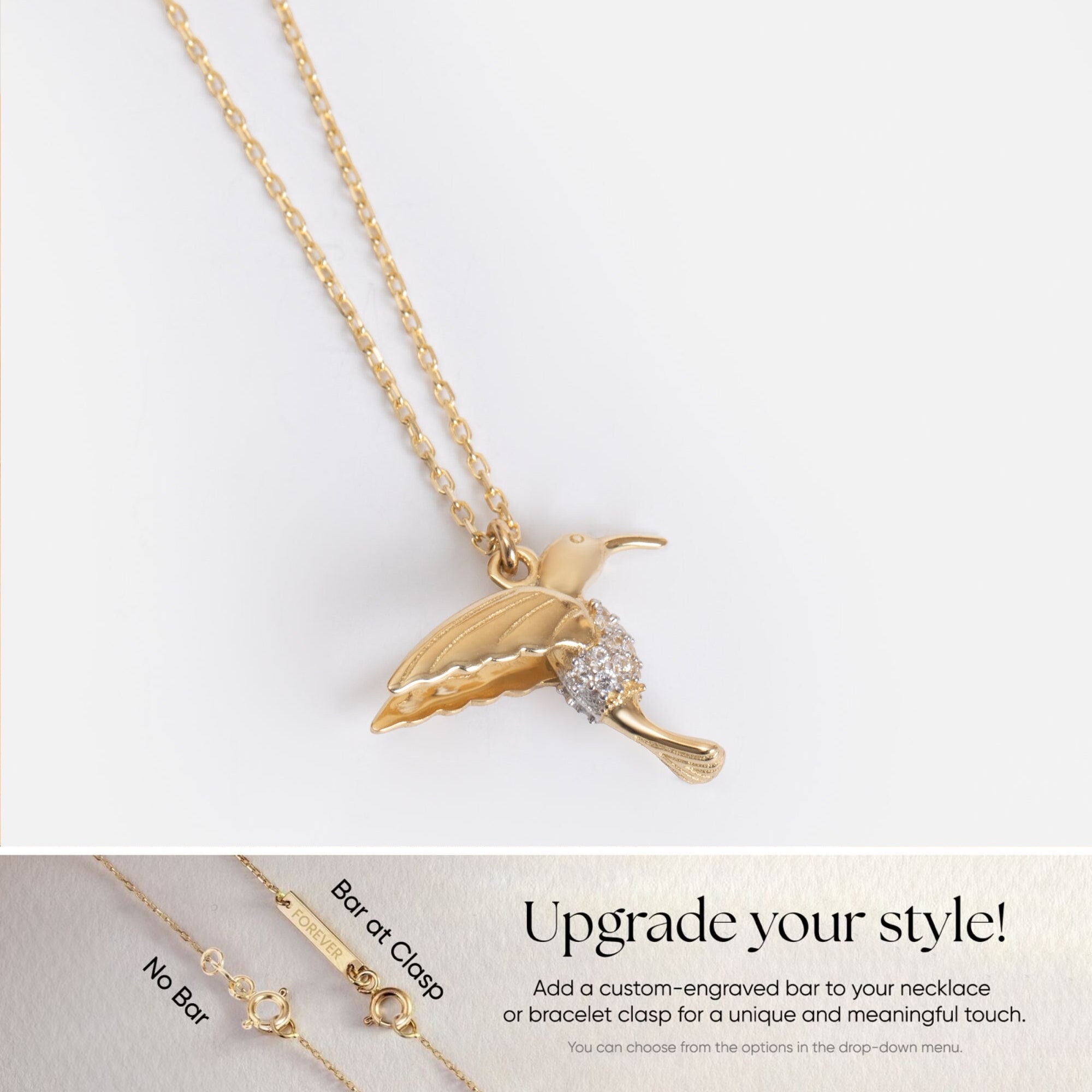 Dainty Solid Gold Pave Cz Hummingbird Pendant Necklace - 14k & 18k Gold ...