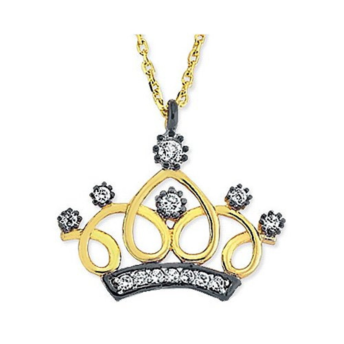 14K 18K Solid Gold Princess Crown Necklace Queen Gold Cz | Etsy