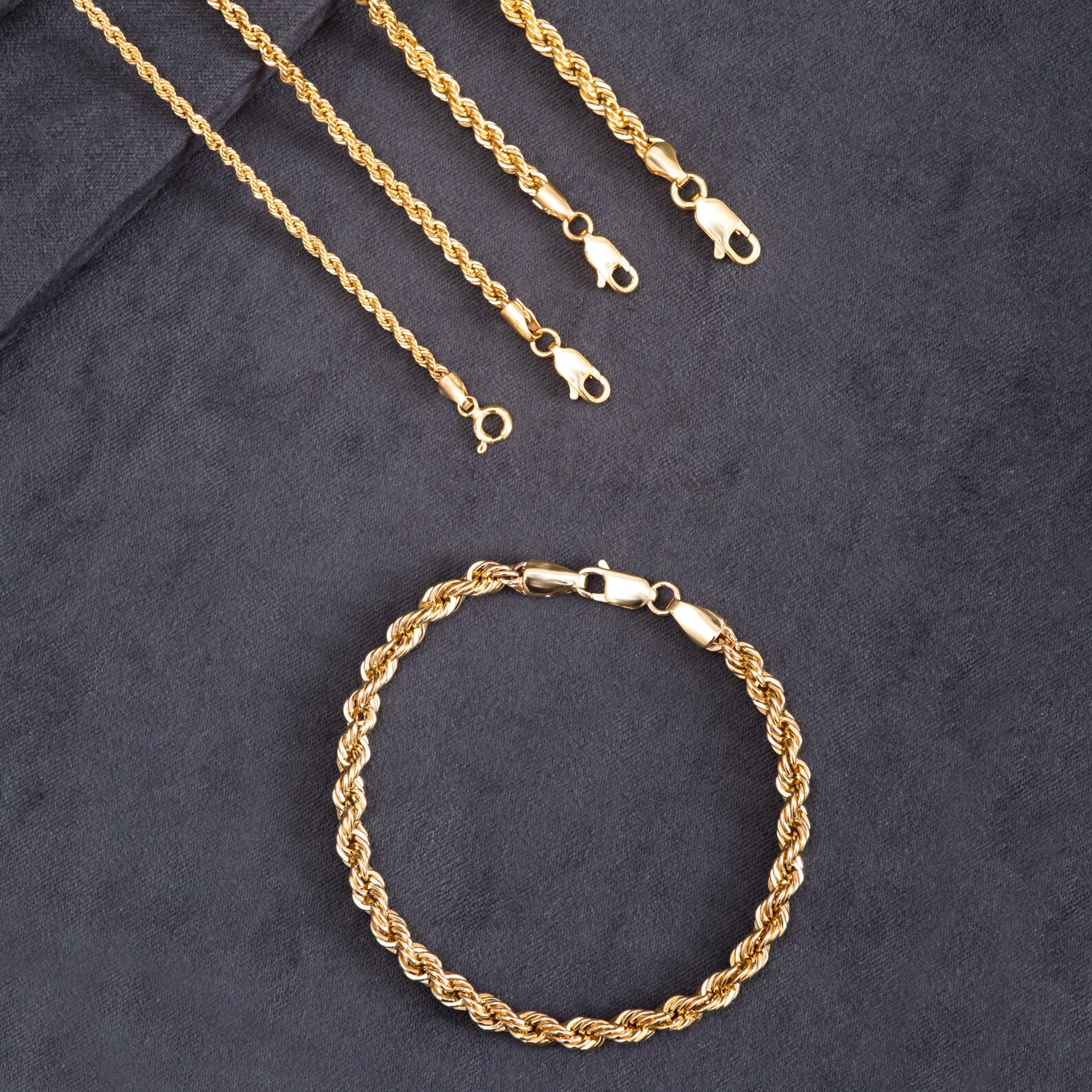 Genuine 14K Gold Rope Chain Bracelet Yellow Gold Hollow Rope - Etsy