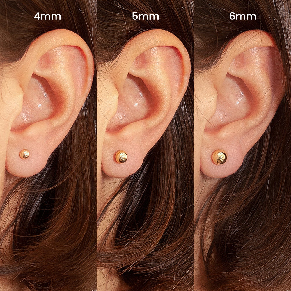 14k Yellow Solid Gold Ball Earring, Gold 4mm - 9 Mm Round Balls Post ...