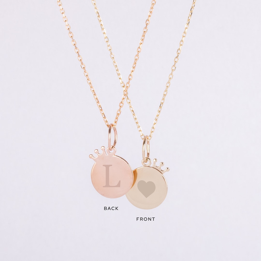 14K 18K Solid Gold Custom Crown Disc Necklace, Personalized Queen ...