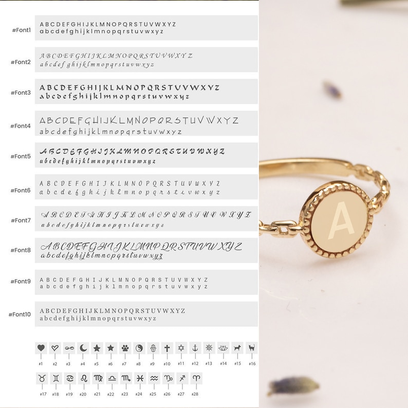 Anillo de oro macizo de 14 quilates y 18 quilates con inicial grabada ...