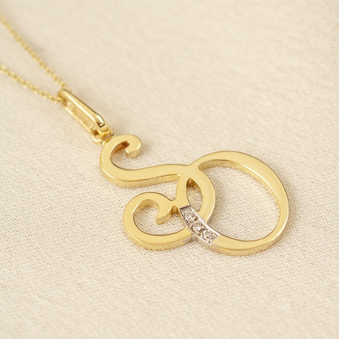 14k 18k Solid Gold Custom 2 Initials Necklace With Diamond or - Etsy