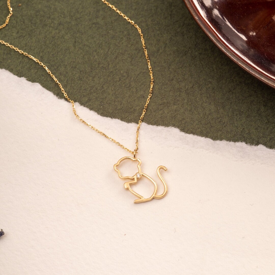 14k 18k Solid Gold Monkey Diamond Pendant Necklace, Diamond Monkey ...
