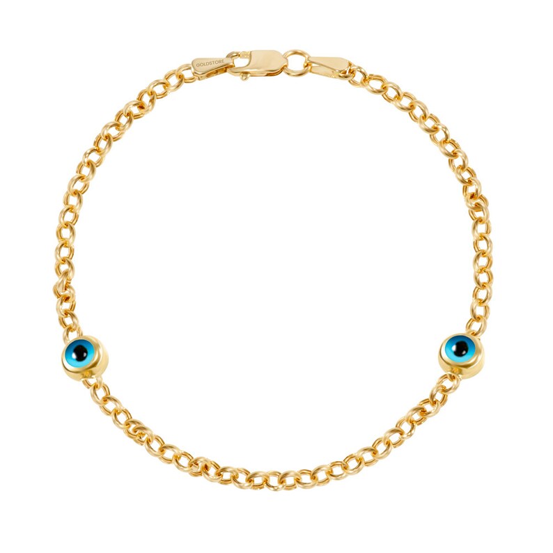 14k Gold Evil Eye Bracelet Evil Eye Rolo Chain Solid Gold - Etsy