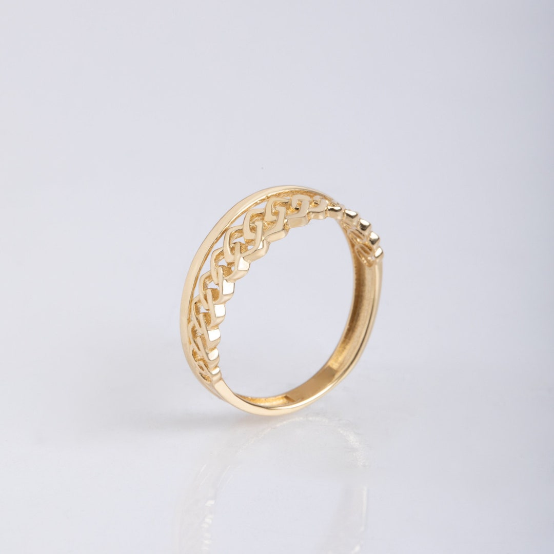 14K 18K Solid Gold Knitted Ring, Real Gold Modern Ring, Gold Smooth Bar ...