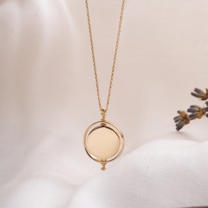 14K/18K Solid Custom Engrave Spinning Disk Necklace, Personalized ...