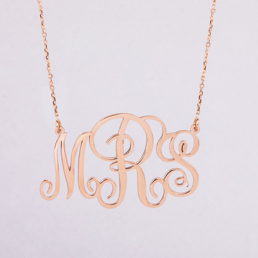 Personalized Elegant Monogram Necklace 14K 18K Solid Gold, Monogram ...