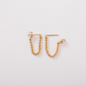 14k Yellow Gold Rope Chain Earrings, Solid Gold Dangle Rope Chain ...