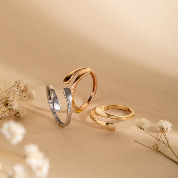 14K 18K Solid Gold Custom Wrap Ring Personalized Bypass Ring | Etsy