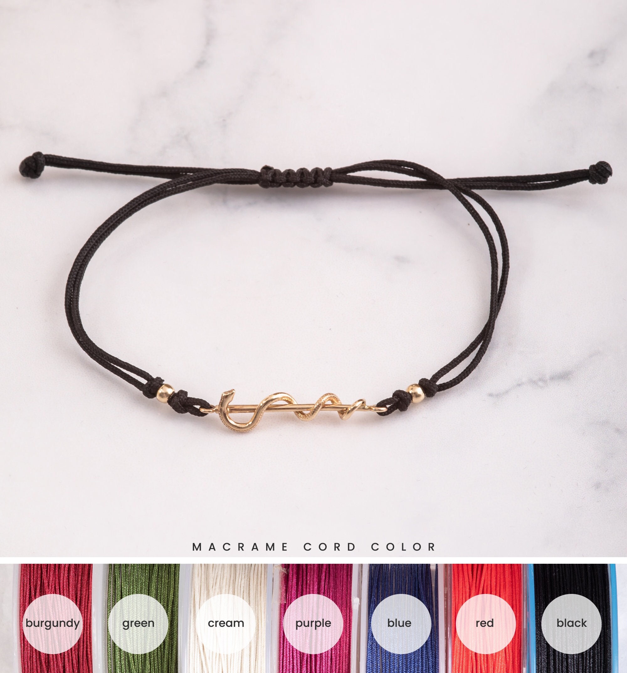 14K 18K Solid Gold Rod of Asclepius Rope Easy Adjustable | Etsy