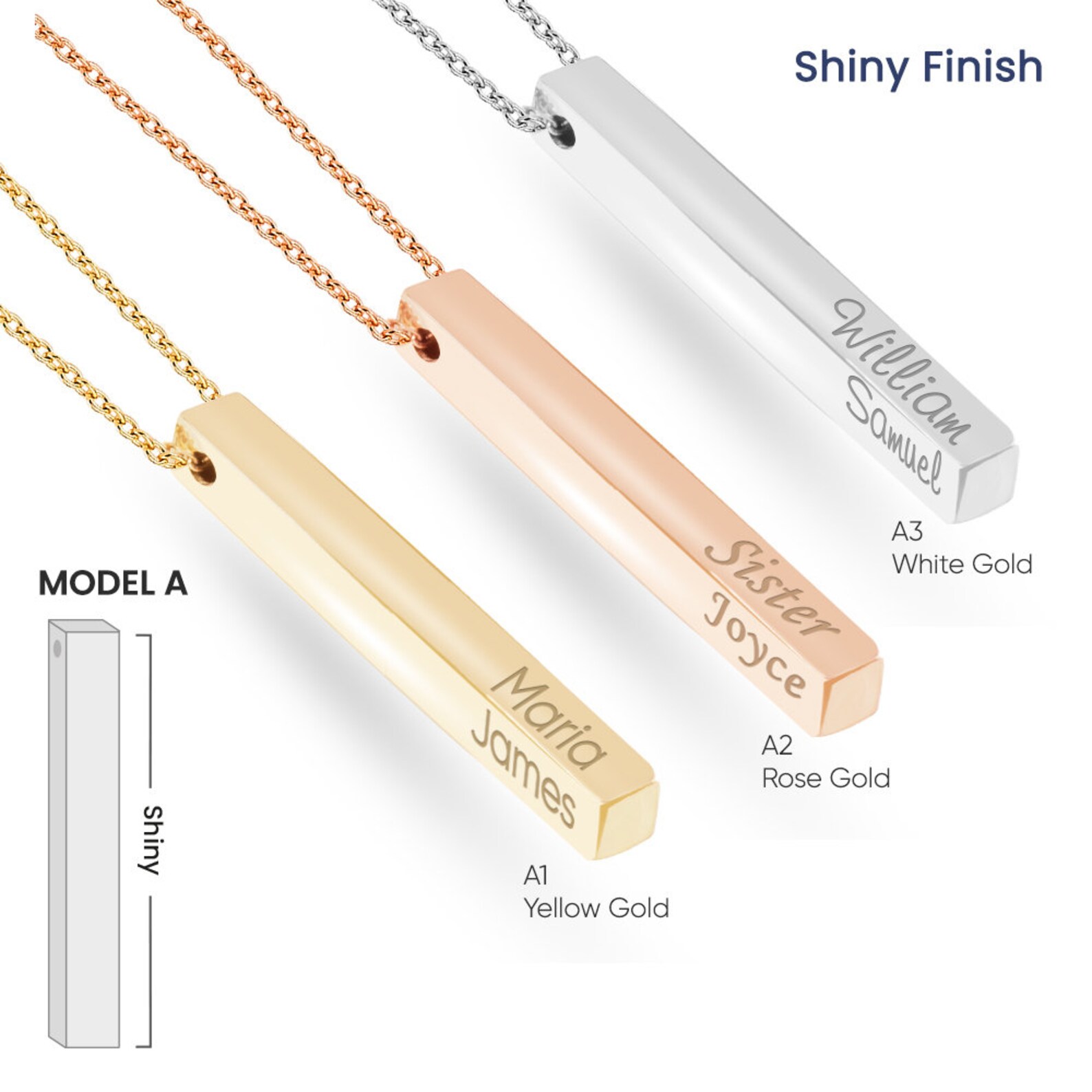 Personalized Vertical 4cm Large Real Gold Bar Pendant, 14K Gold Four ...