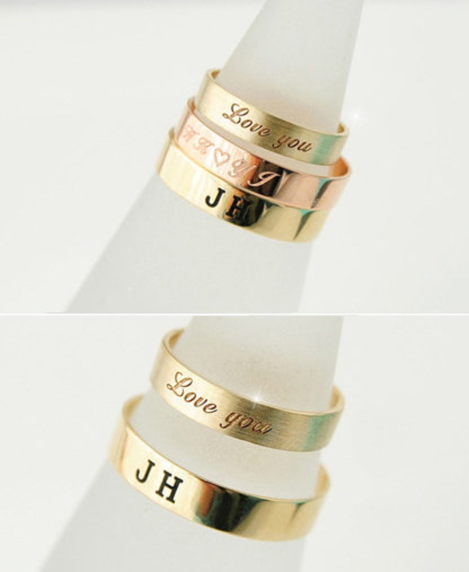 14K Solid Gold Engravable Name Band Ring Custom Name Stacking | Etsy