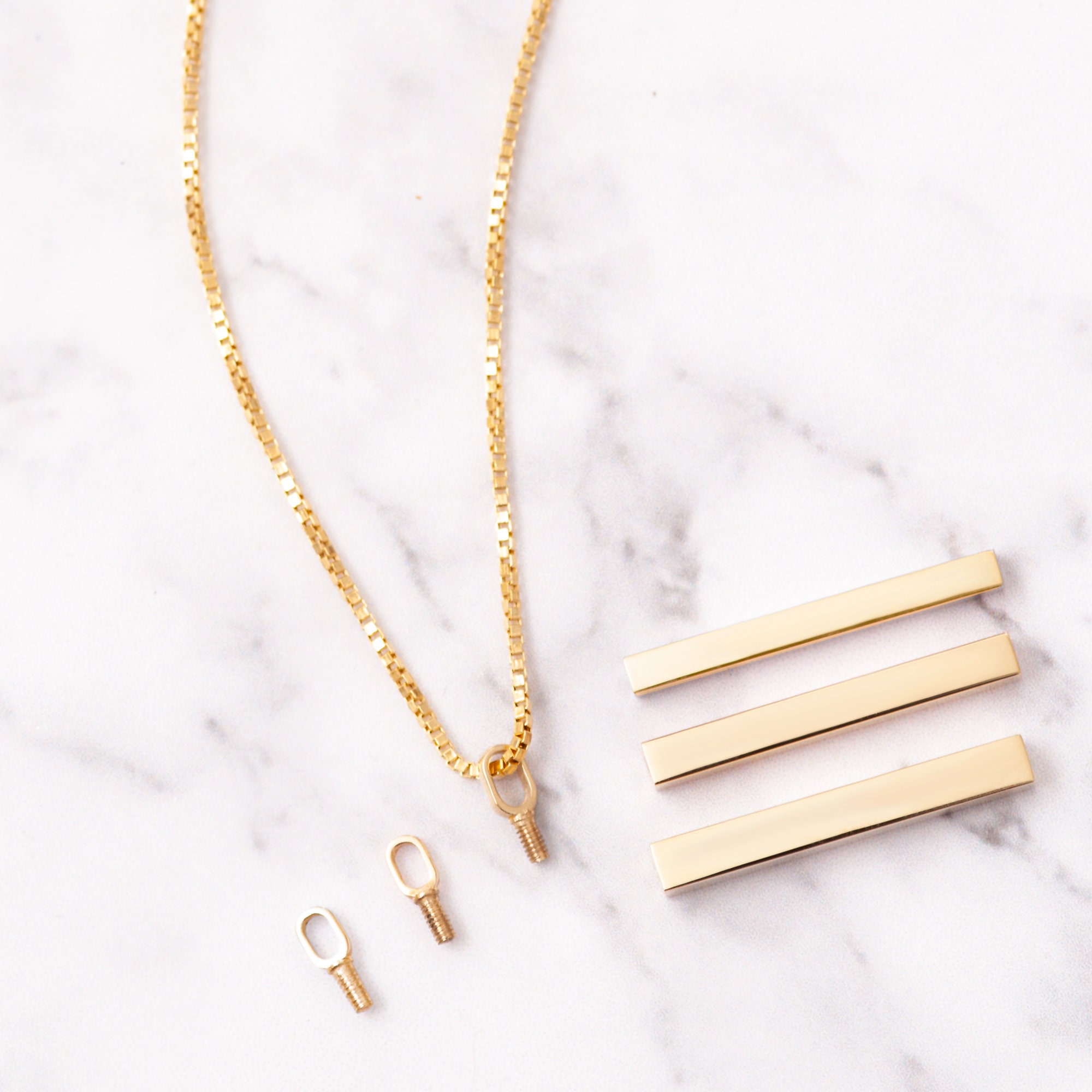 14K Gold Vertical Urn 3 cm Bar Box Chain Necklace 4 Side | Etsy