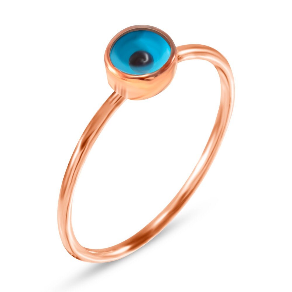 14k Solid Gold Evil Eye Ring Dainty Blue Turkish Eye Ring is - Etsy