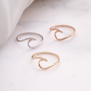14K 18K Solid Gold Wave Ring, Dainty Minimalist Sea Wave Ring, Nautical ...