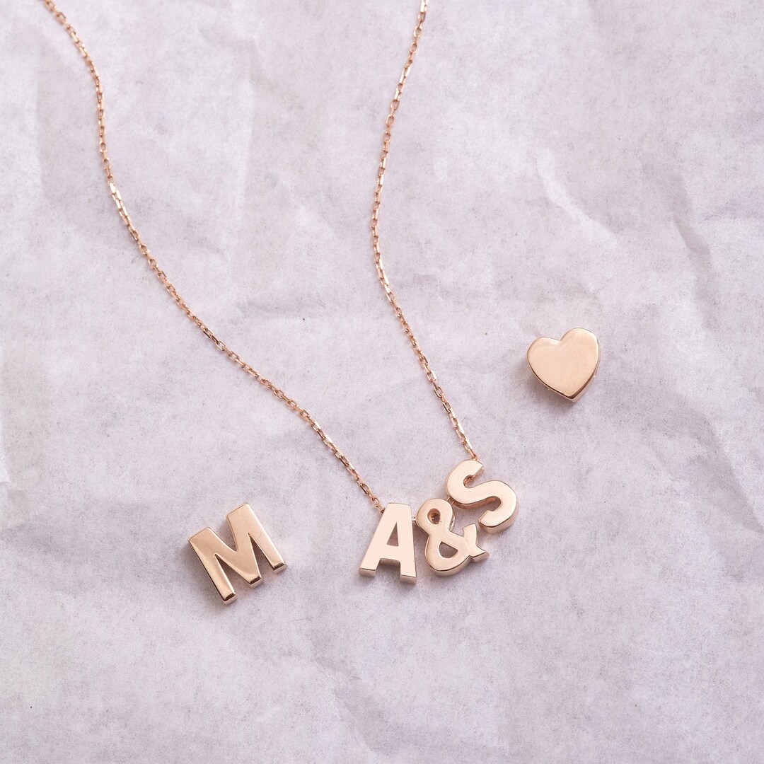 14k Custom Initial Necklace, Minimalist Letter Necklace, Tiny and ...