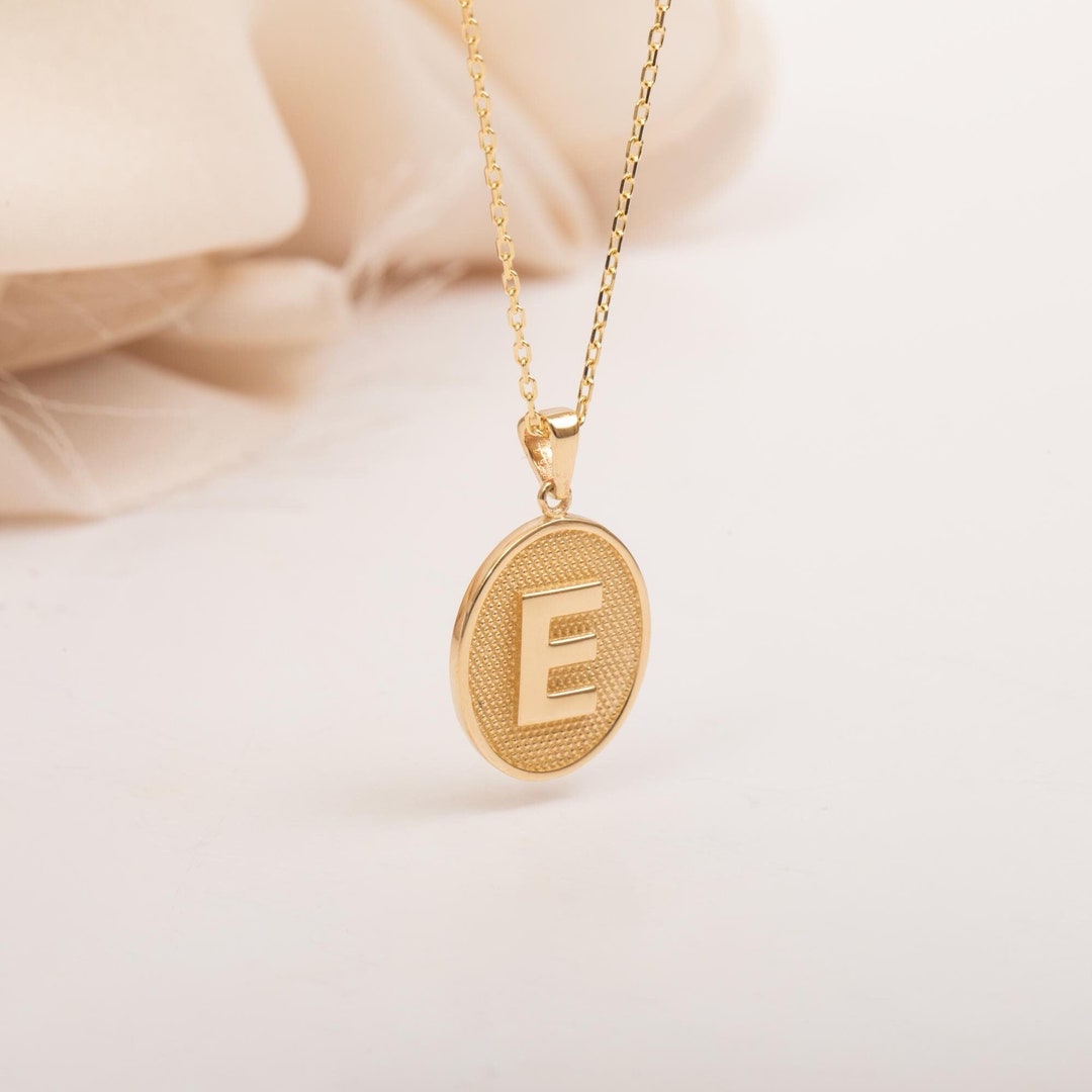 14k 18k Solid Gold Custom Initial Pendant, Personalized Embossed ...