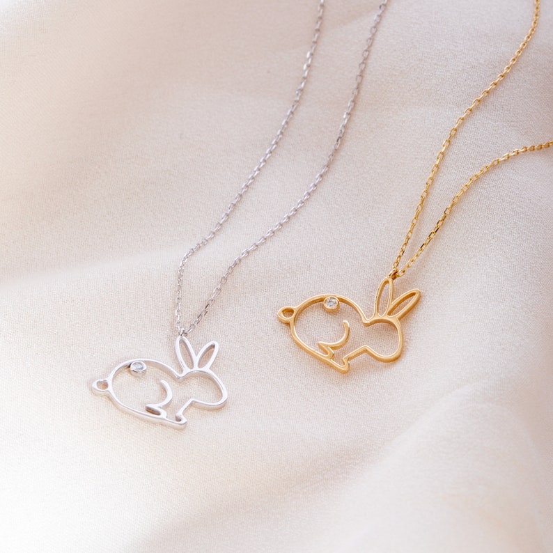 Sparkle and Shine With a 14K 18K Real Gold Diamond Rabbit Pendant ...