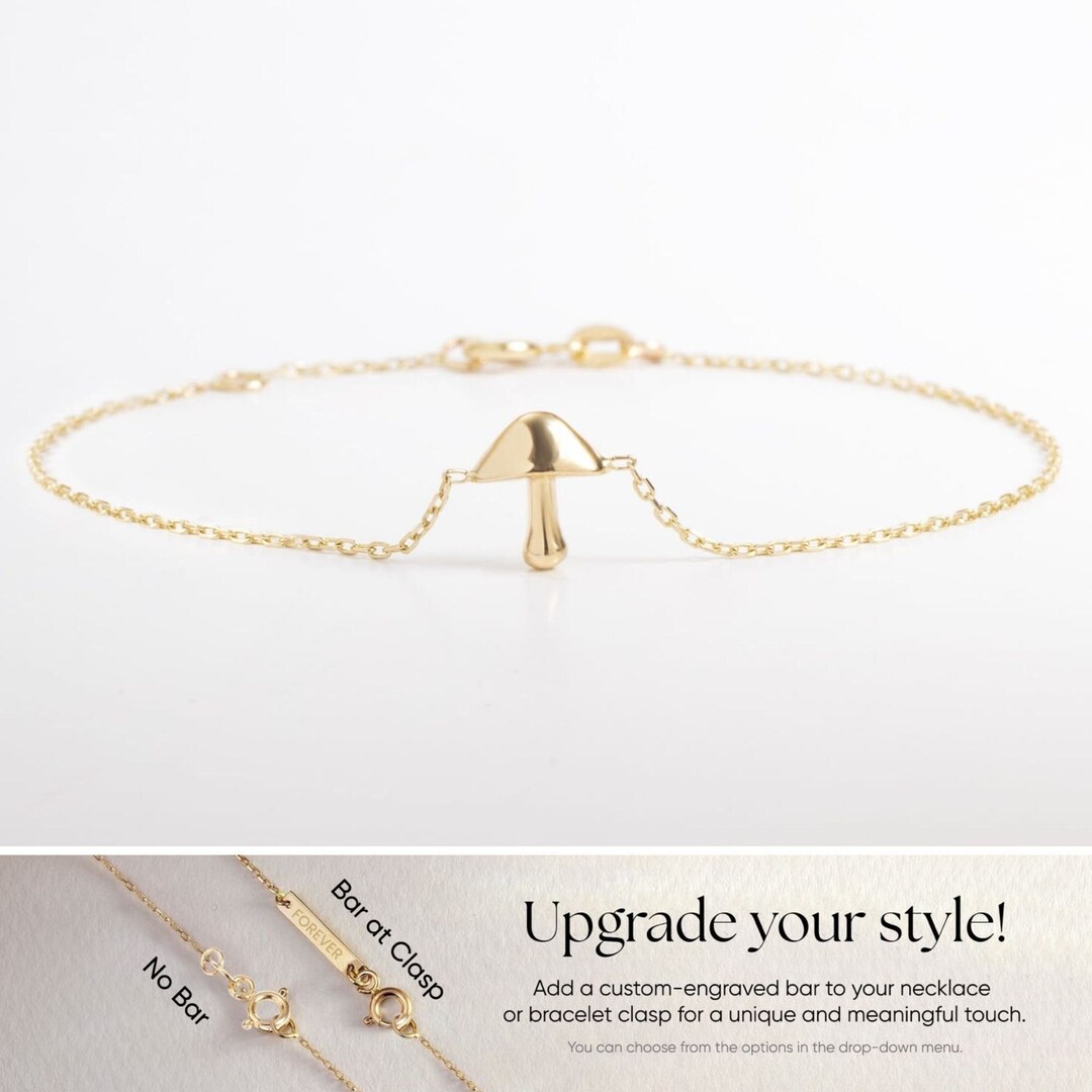 Tiny Mushroom Bracelet in 14K or 18K SOLID Gold, Nature Inspired ...