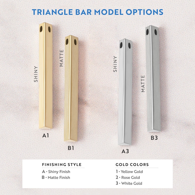 14K Solid Gold Personalized Triangle Bar Necklace, Three Sided Name ...