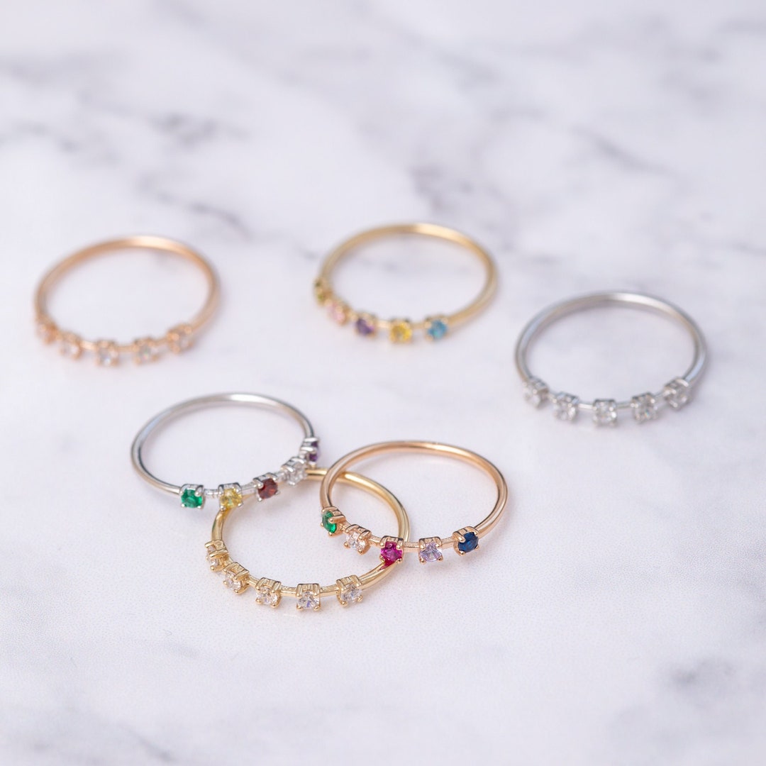 14K 18K Solid Gold Birthstone Ring, Colored Stone Gold Chakra Ring ...