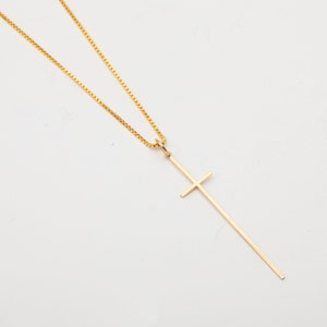 14k Gold Long Cross Pendant Necklace - Simple Modern Cross Necklace ...