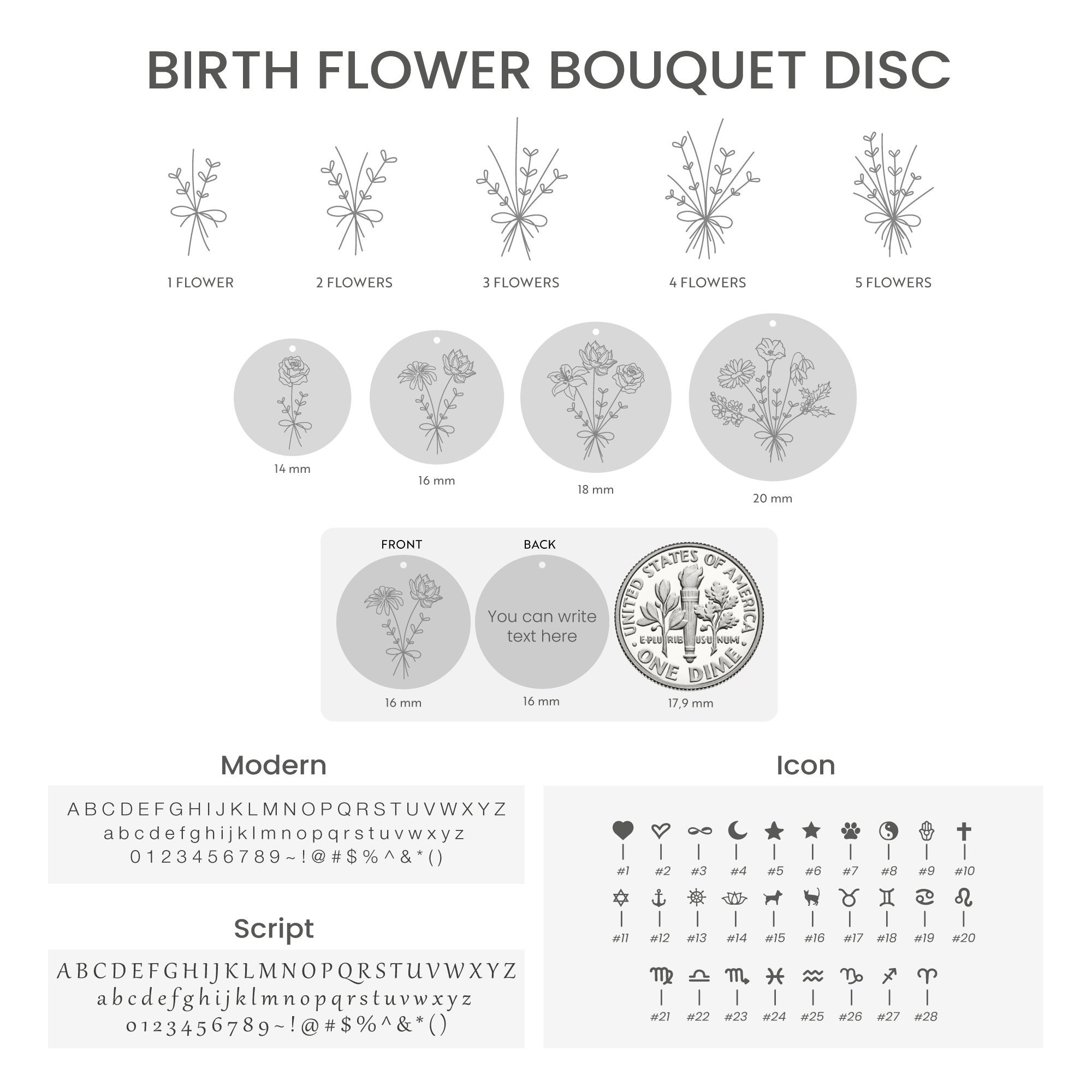 Personalized Birth Flower Disc Necklace 14k 18k SOLID Gold for - Etsy